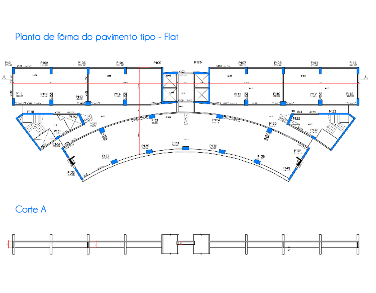 Planta de fôrma e Corte A – França e Associados Projetos Estruturais